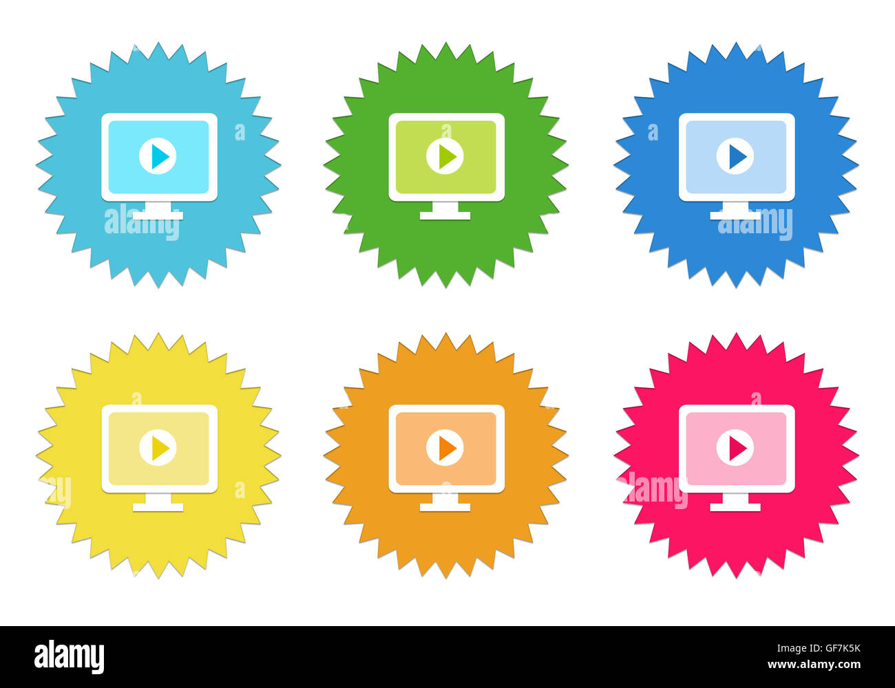 Set of colorful stickers icons with screen symbol in blue, green ...