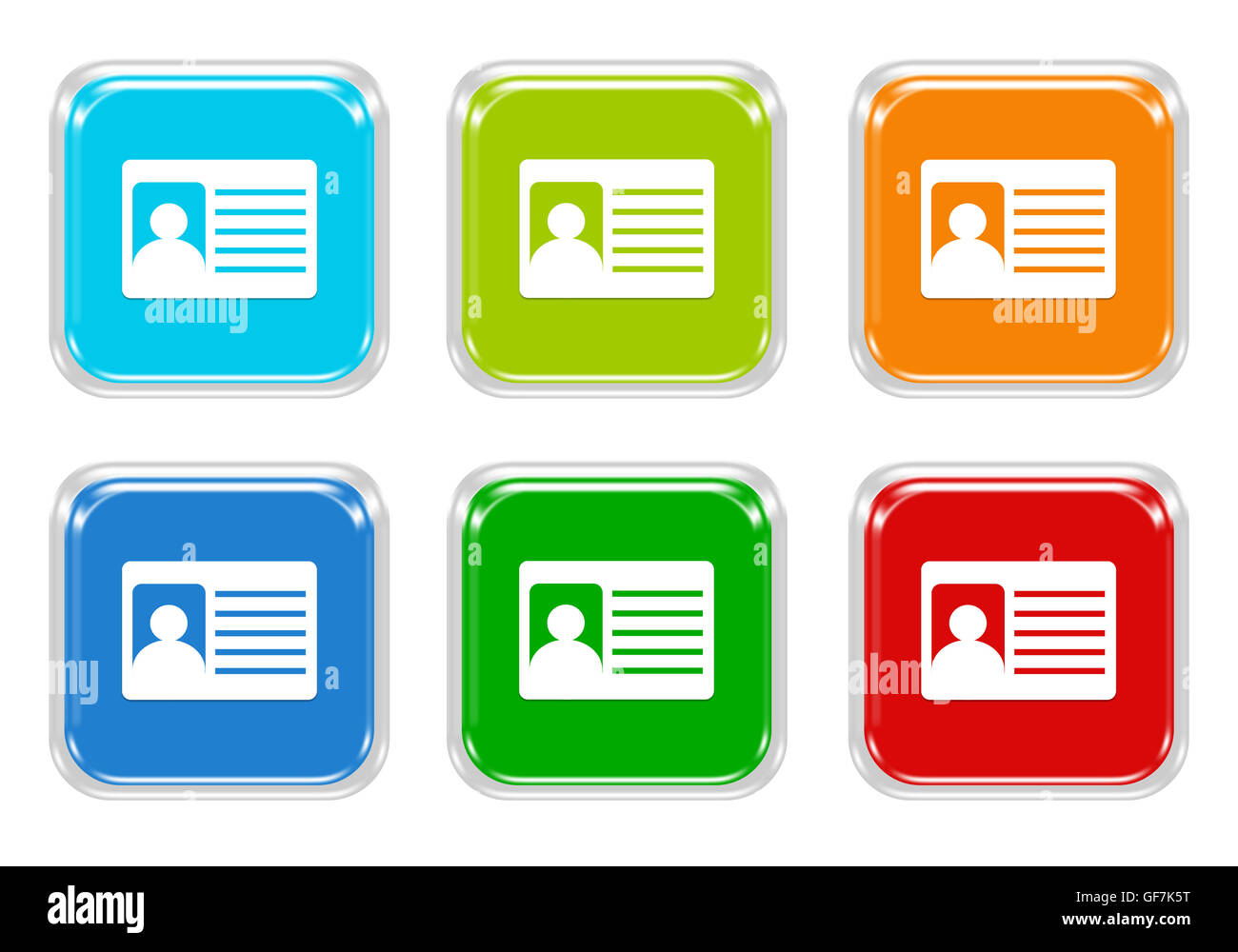 Set of squared colorful buttons with identification card symbol in blue ...