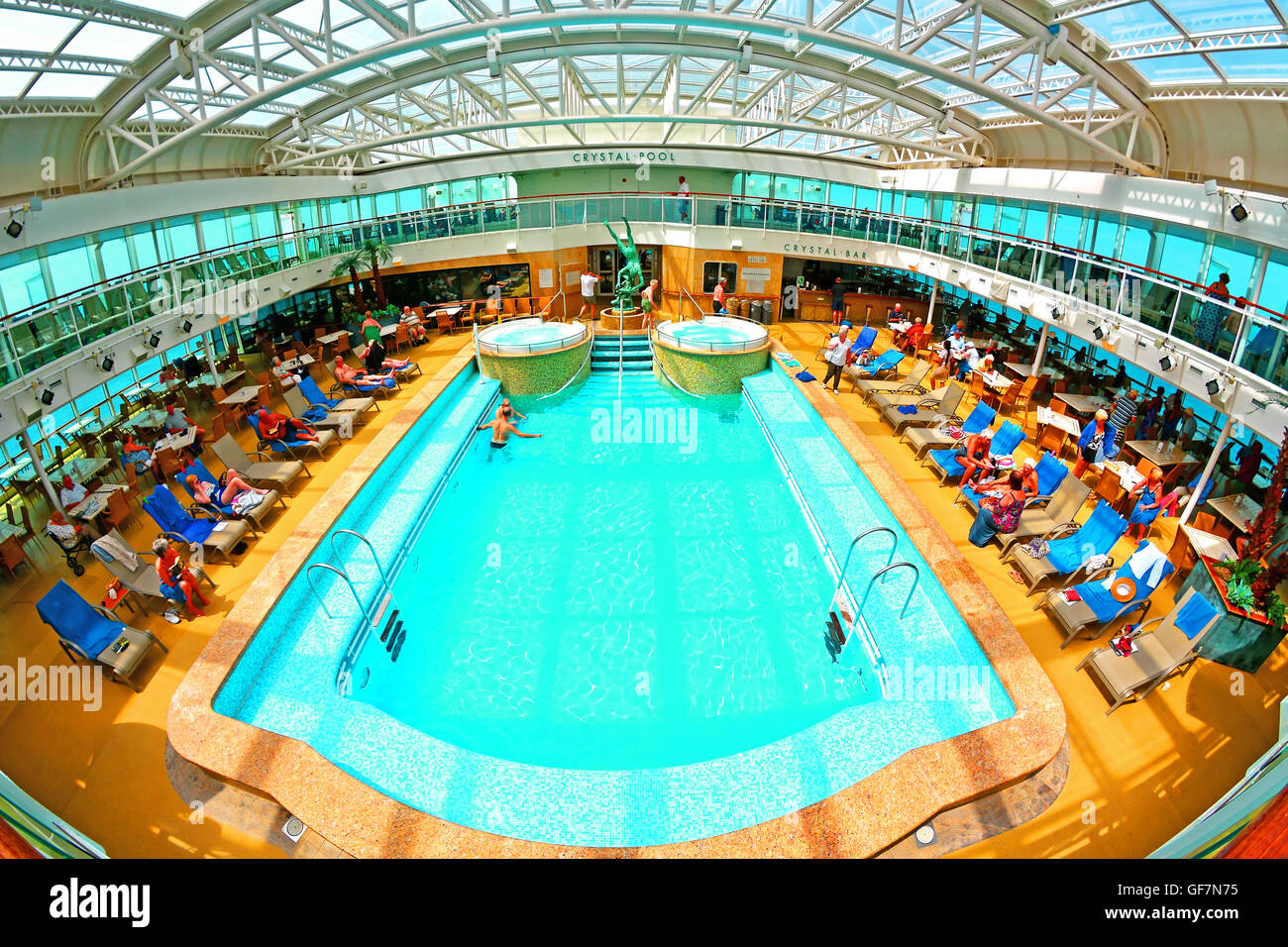 P&O cruise ship Aurora Crystal pool in the Mediterranean sea Stock ...