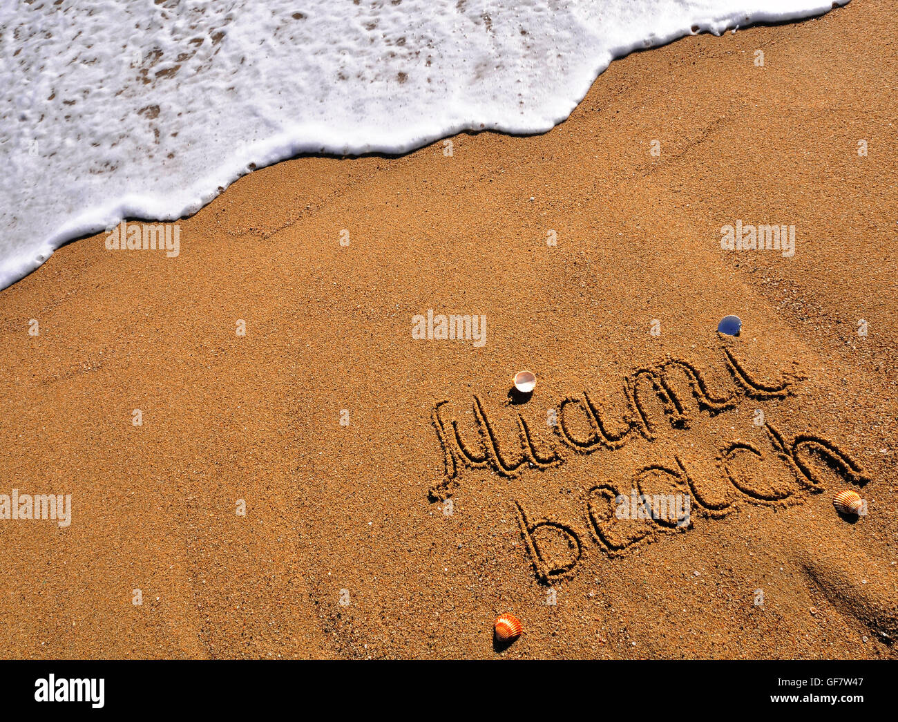 Miami beach sign with the waves Stock Photo - Alamy