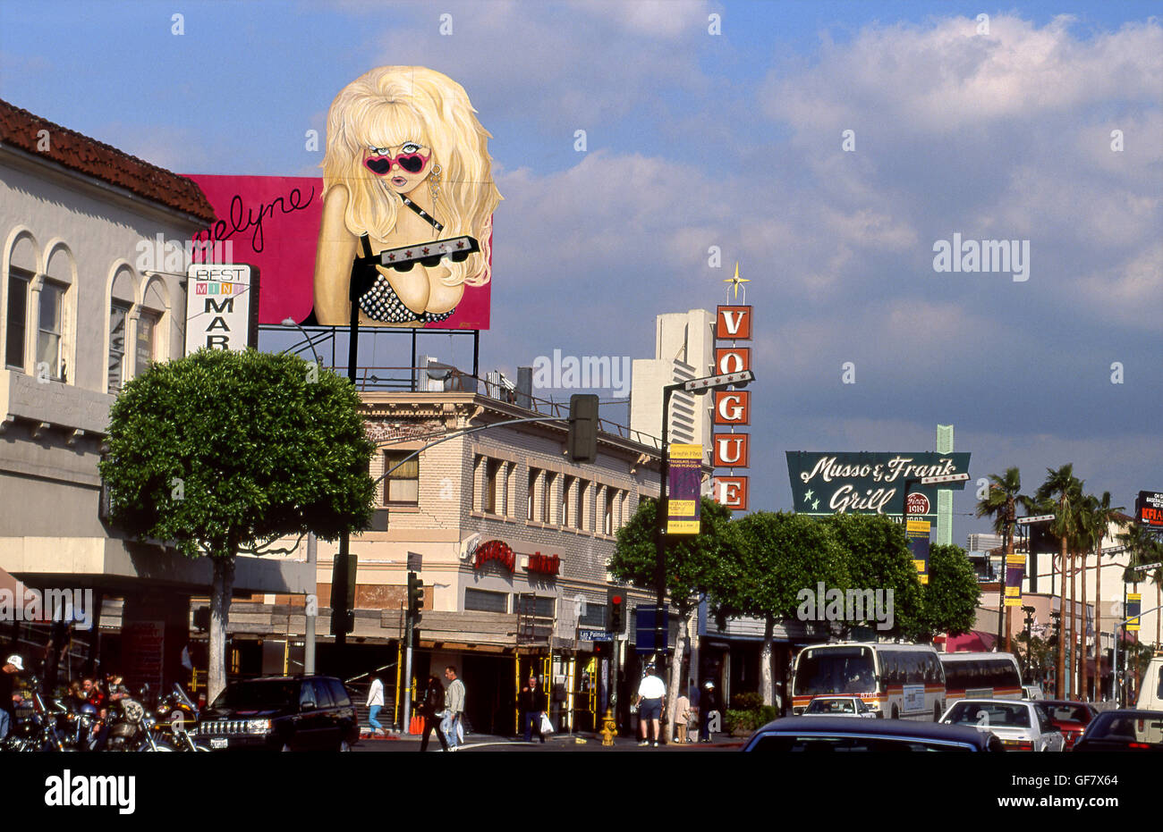 Hollywood Boulevard with Angelyne billboard circa 1990s Stock Photo - Alamy