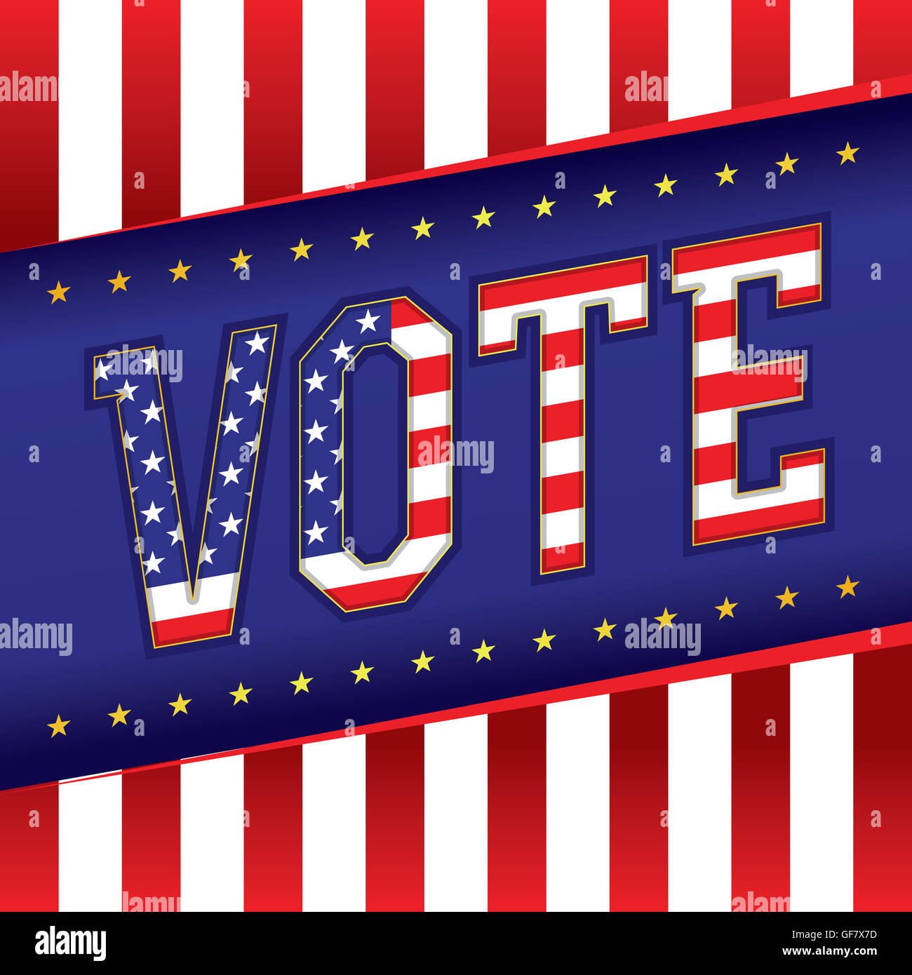 The word VOTE written over a patriotic American election background ...