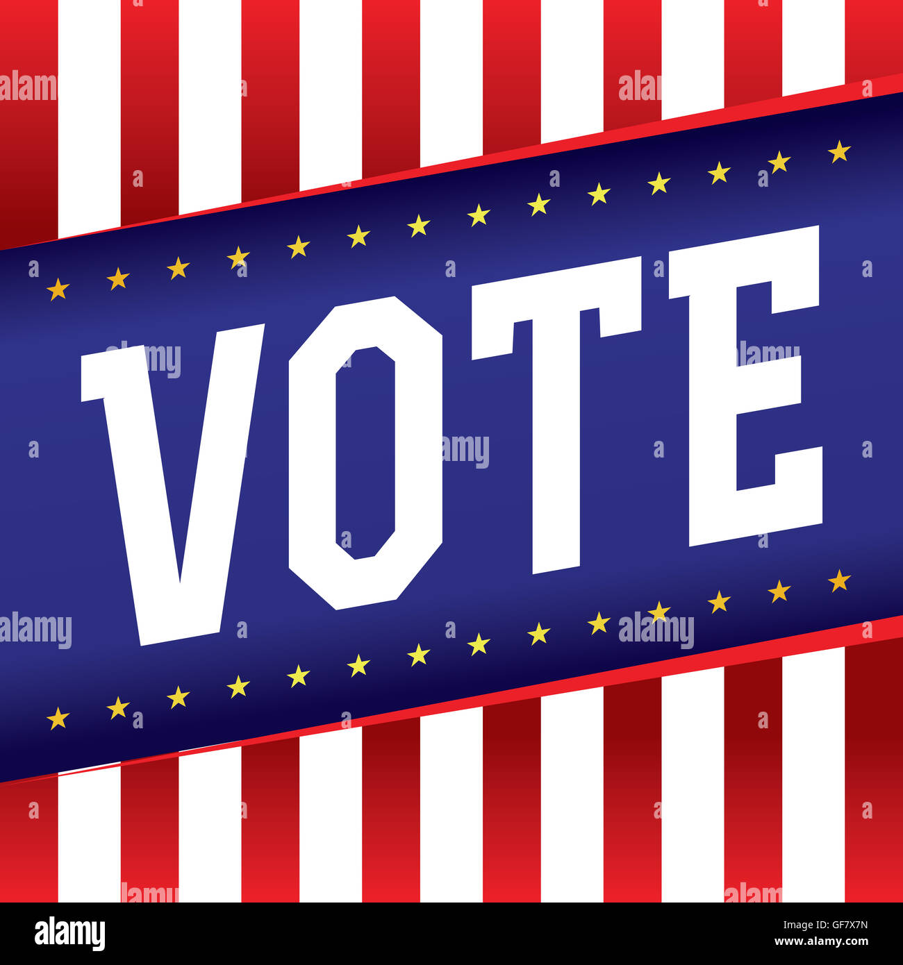 The word VOTE written over a patriotic American election background ...