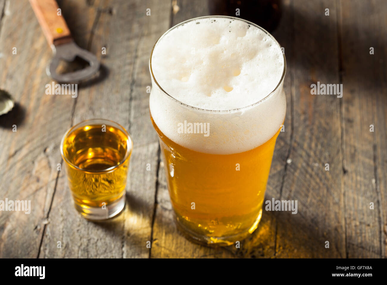 Refreshing Beer and Whiskey Shot Boilermaker Cocktail Drink Stock Photo ...
