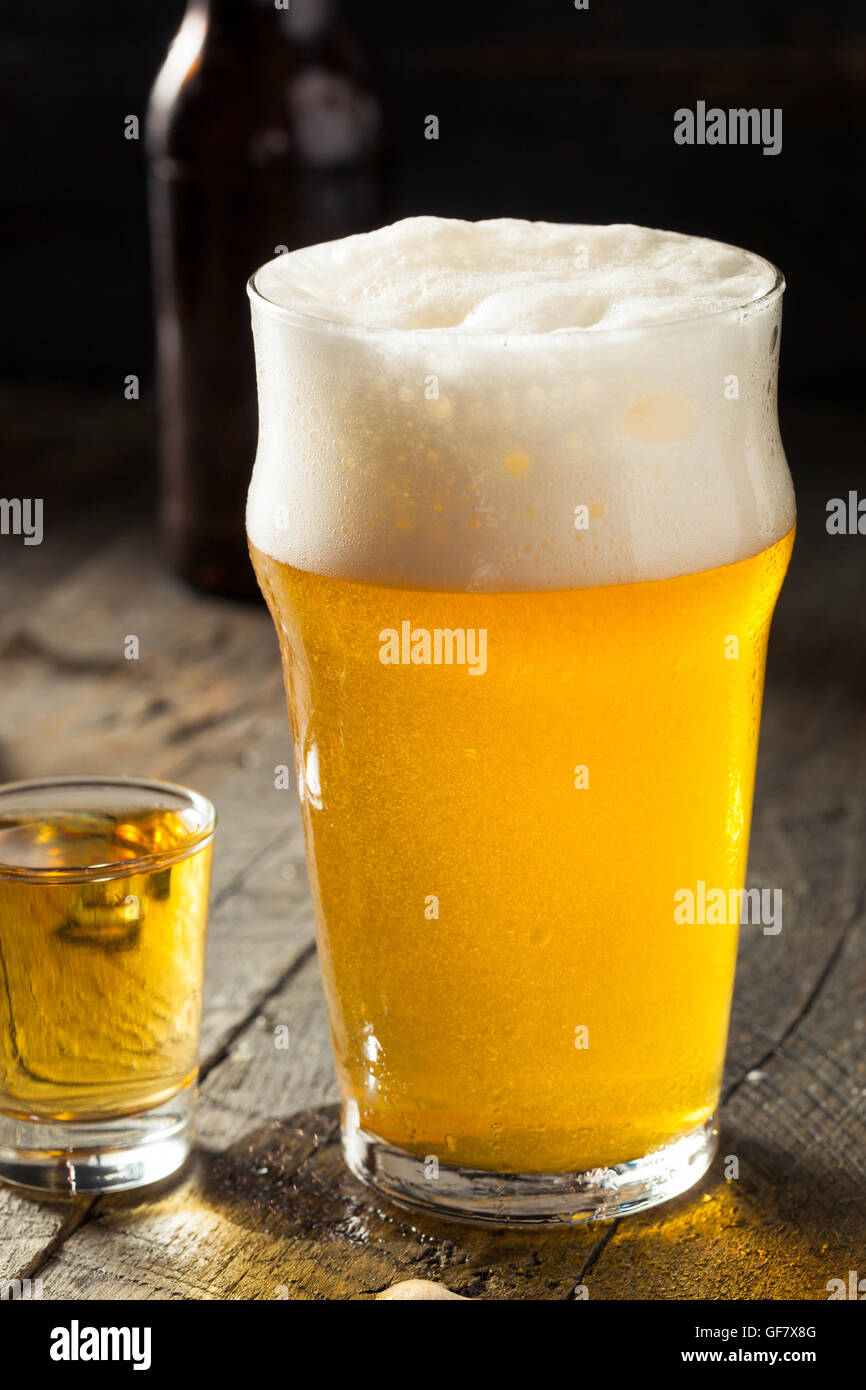 Refreshing Beer and Whiskey Shot Boilermaker Cocktail Drink Stock Photo ...