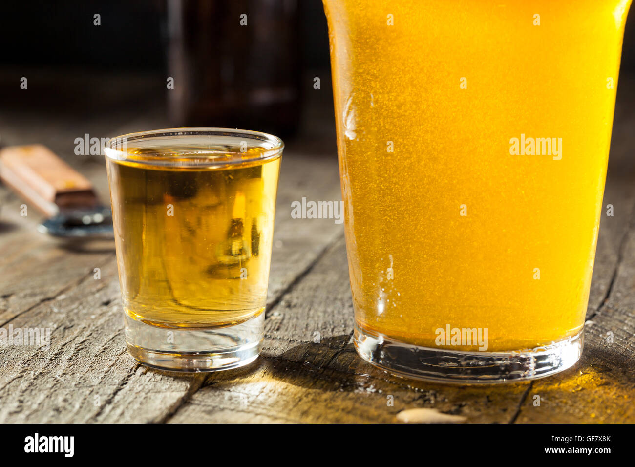 Refreshing Beer and Whiskey Shot Boilermaker Cocktail Drink Stock Photo ...