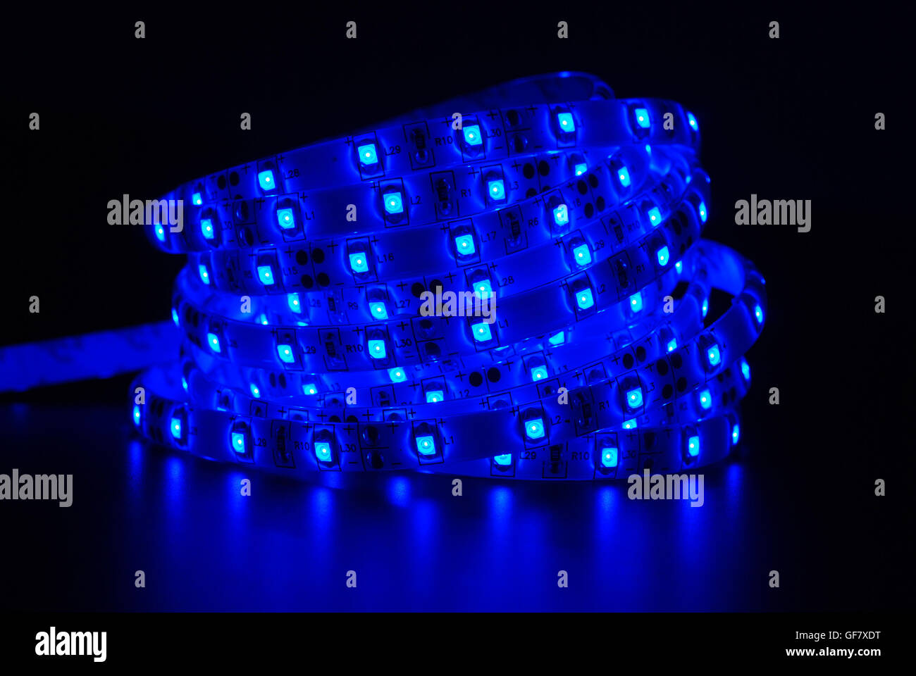 Blue Led stripe on the black background Stock Photo - Alamy