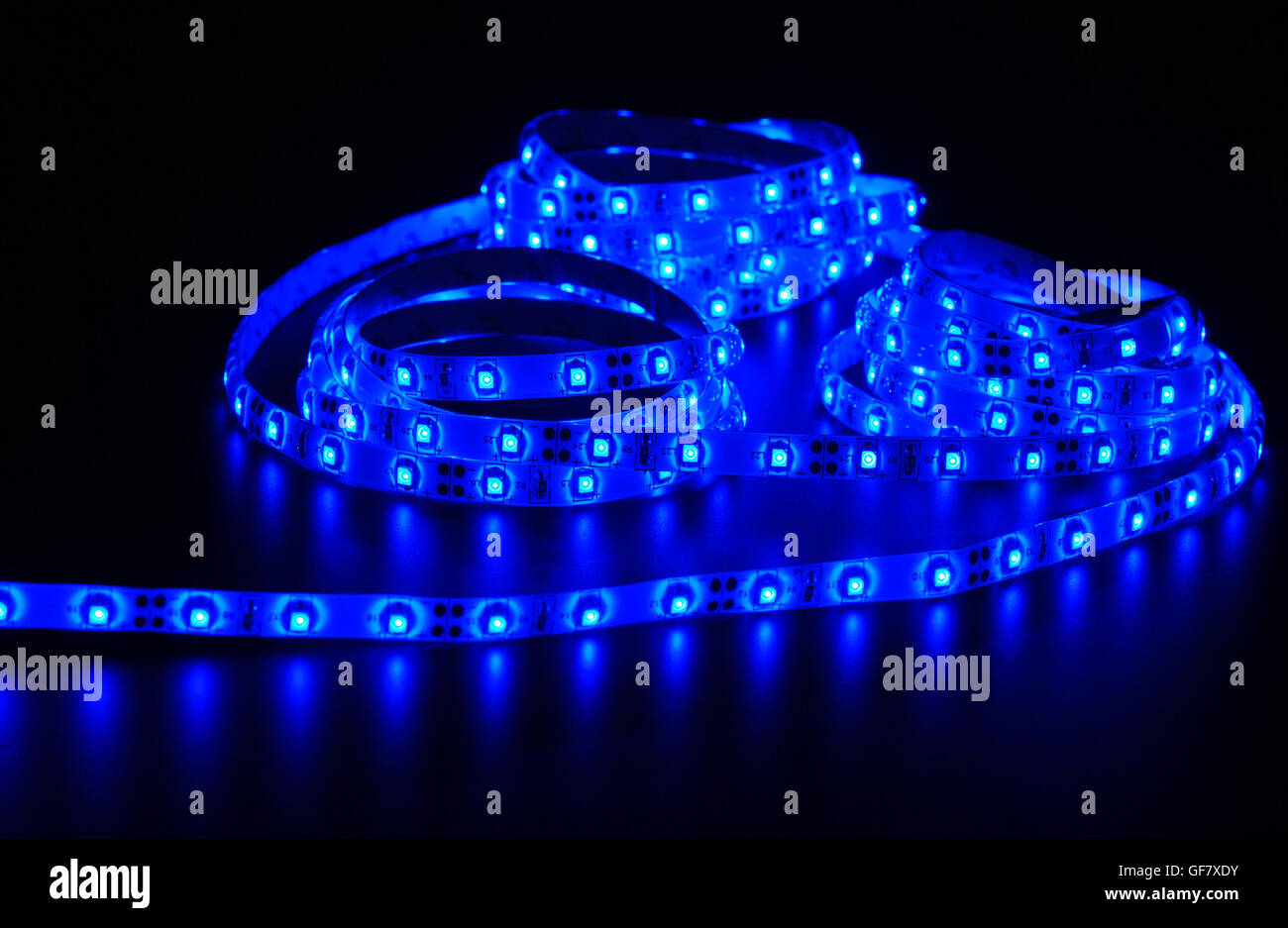 Blue Led stripe on the black background Stock Photo - Alamy