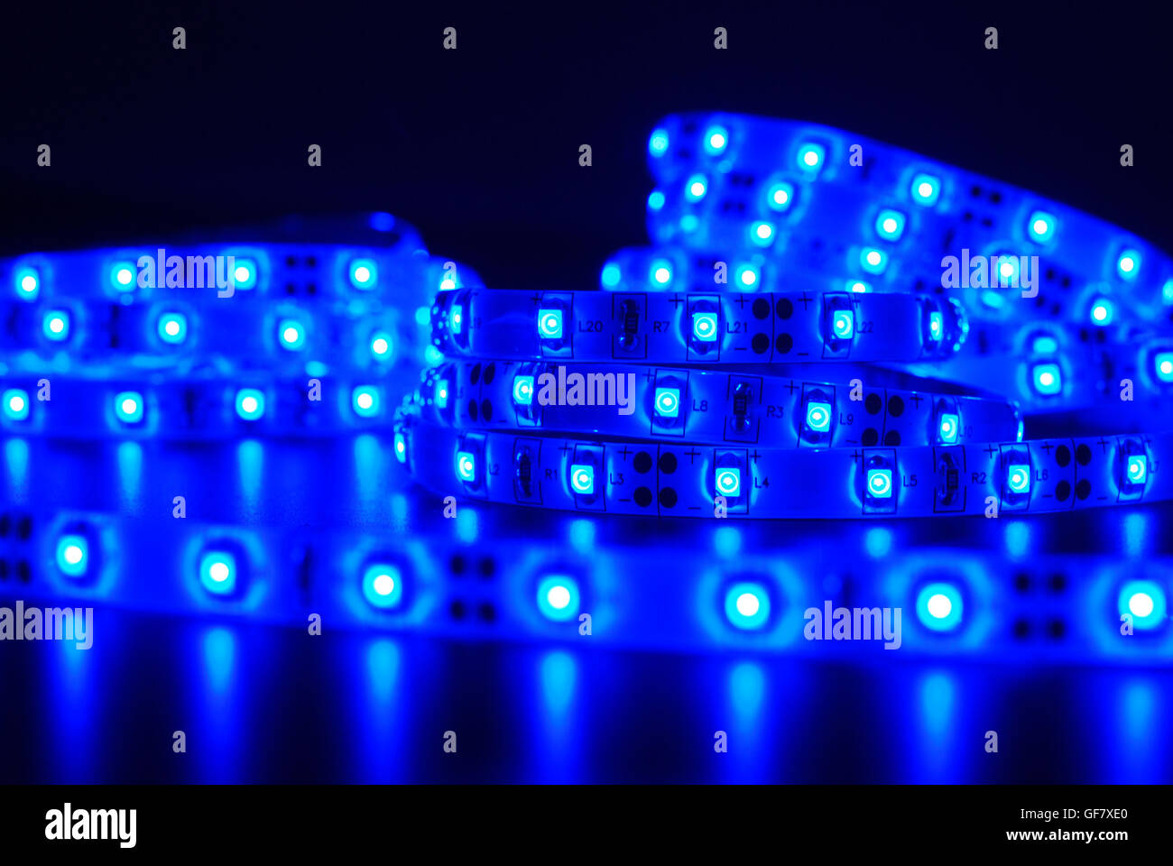 Blue Led stripe on the black background Stock Photo - Alamy