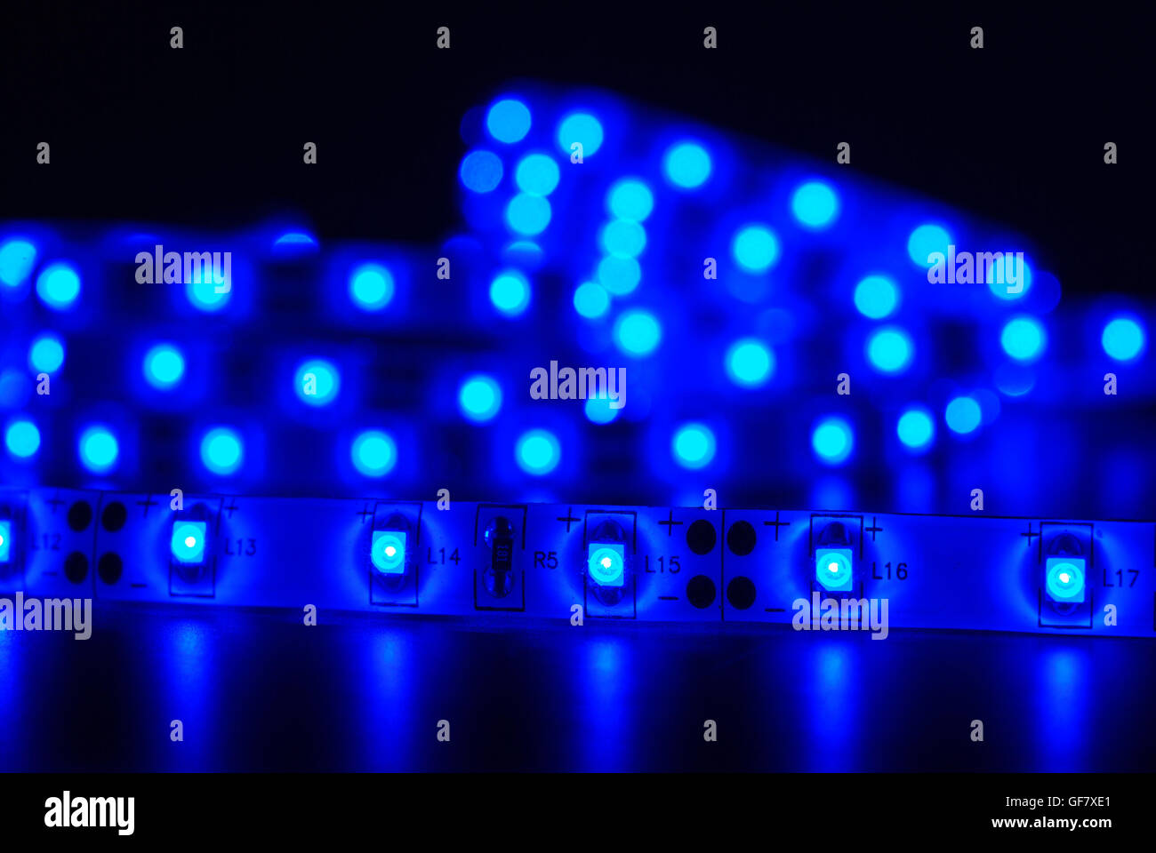 Blue Led stripe on the black background Stock Photo - Alamy
