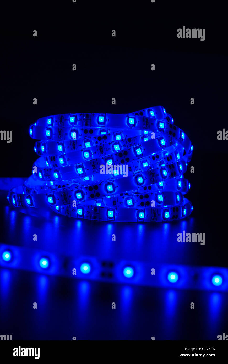 Blue Led stripe on the black background Stock Photo - Alamy