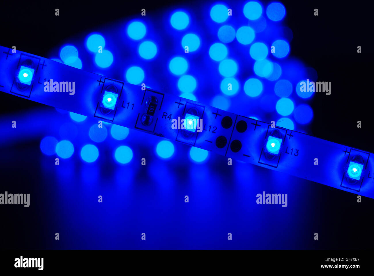 Blue Led stripe on the black background Stock Photo - Alamy