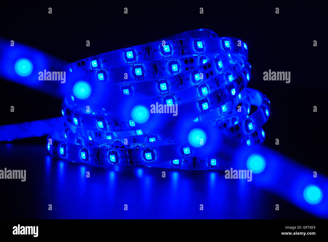 Blue Led stripe on the black background Stock Photo - Alamy