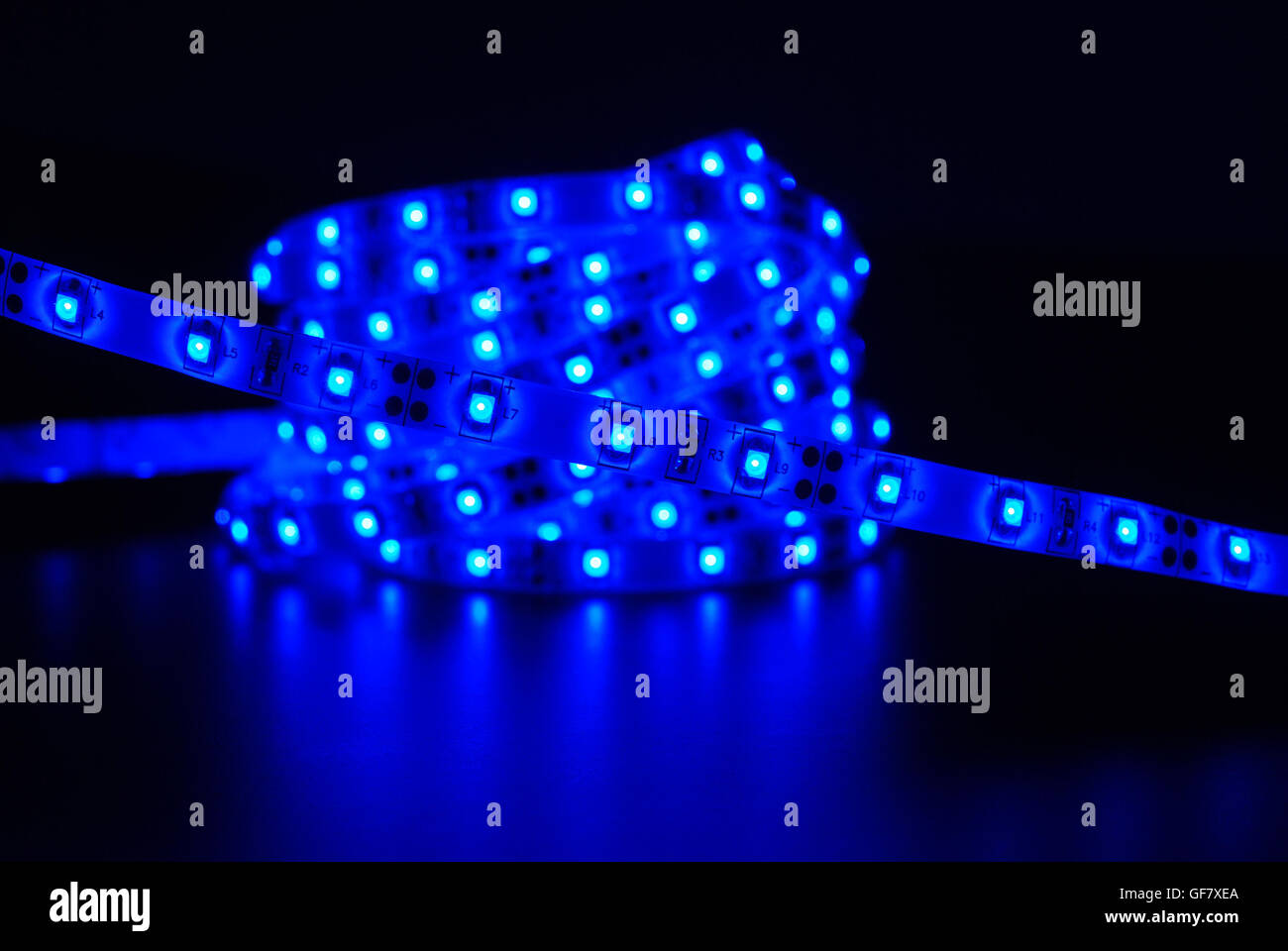 Blue Led stripe on the black background Stock Photo - Alamy