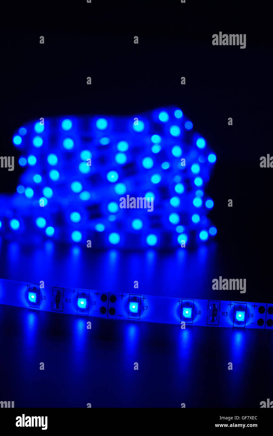 Blue Led stripe on the black background Stock Photo - Alamy