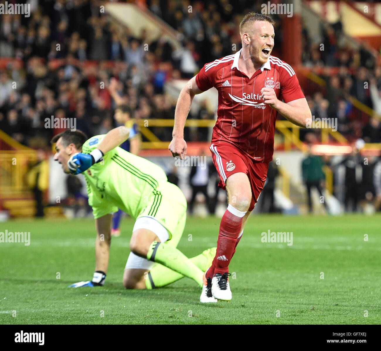 Aberdeen's Adam Rooney celebrates scoring a goal which was ruled ...