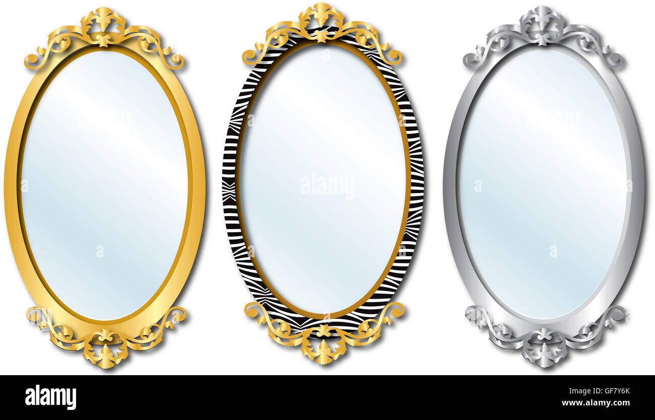 Vector Illustration of three different elegant oval shaped mirrors ...