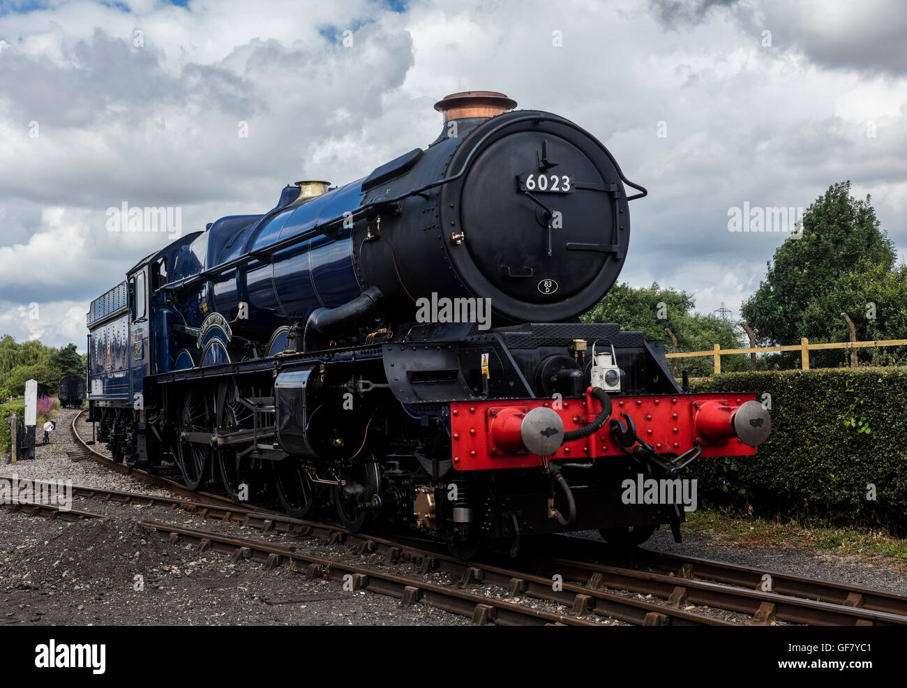 Restored steam locomotive King Edward II on the rail tracks at the ...