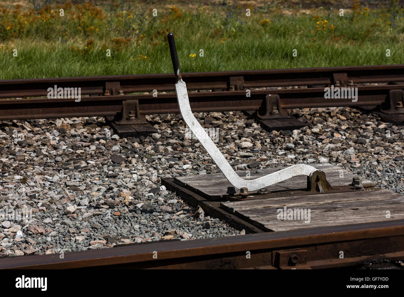 Old fashioned points by the track at the Didcot Railway Centre in ...