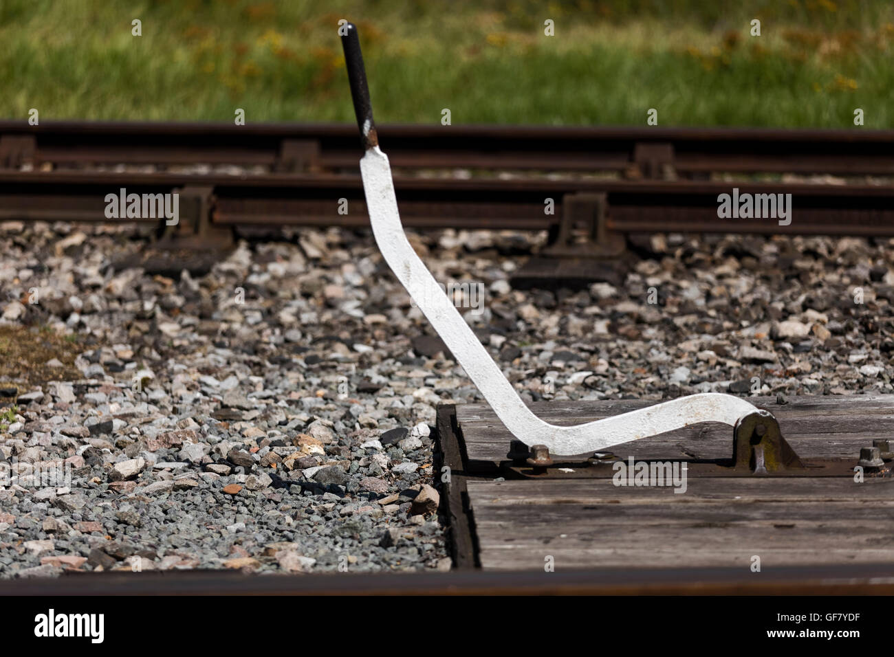 Traditional old fashioned restored points by the railway track at ...