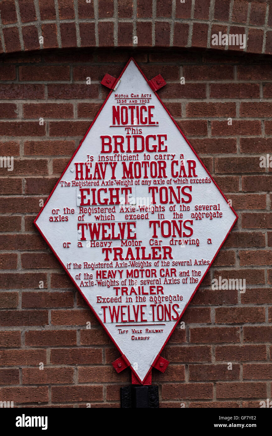 Metal sign used in Wales to warn heavy cars and lorries not to use a ...