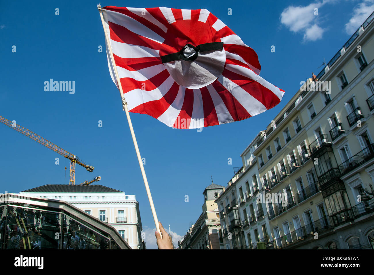 Madrid, Spain. 28th July, 2016. A Pokemon flag waiving during a Pokemon ...