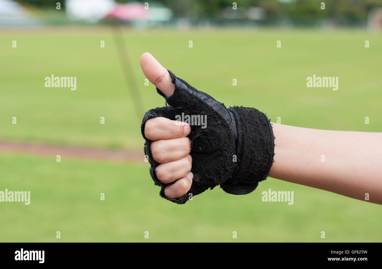 Good hand with sport gloves for say Good Stock Photo - Alamy