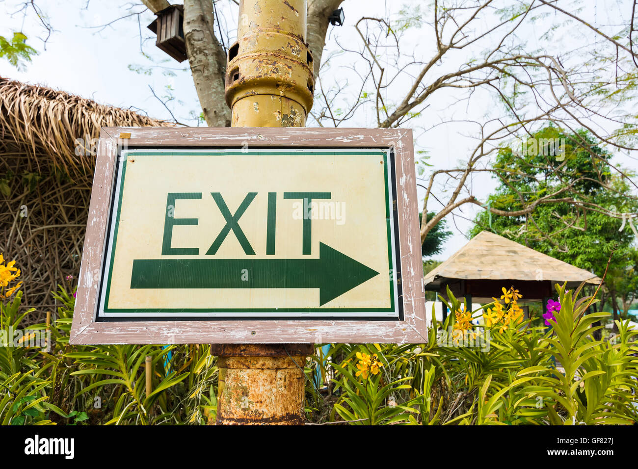 Exit Signs in garden or park Stock Photo - Alamy
