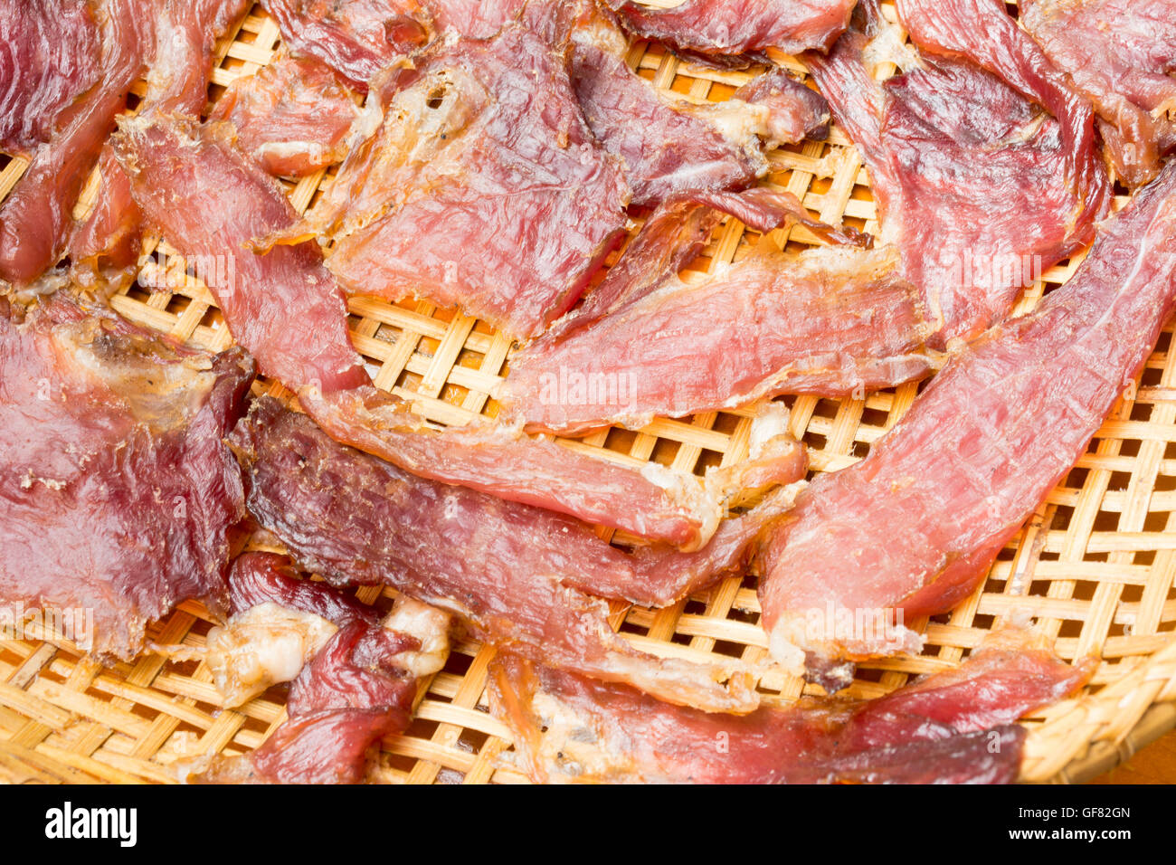 Sun dried beef on the threshing basket Stock Photo - Alamy