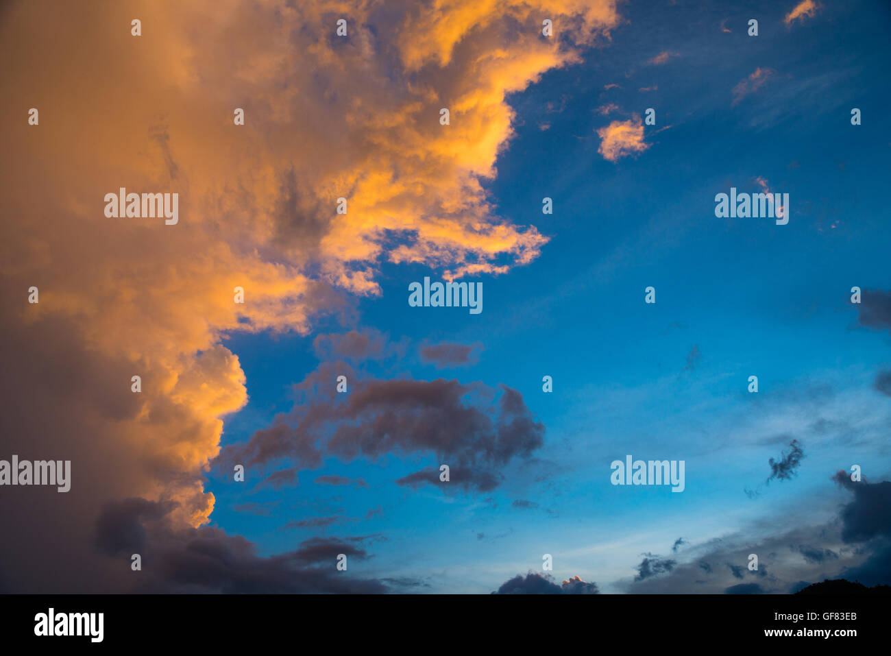 Sky, Bright Blue, Orange And Yellow Colors Sunset Stock Photo - Alamy