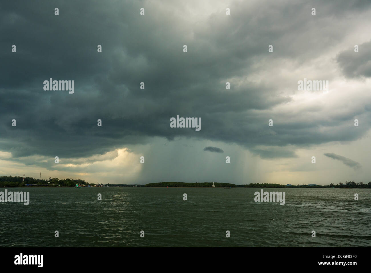 Raining with cloudy stormy black and white dramatic sky on background ...