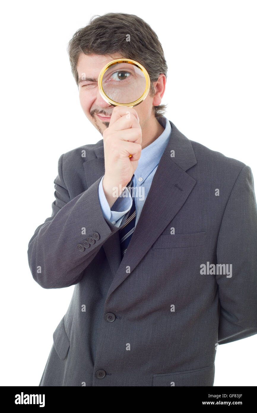 Young man with magnify glass hi-res stock photography and images - Alamy