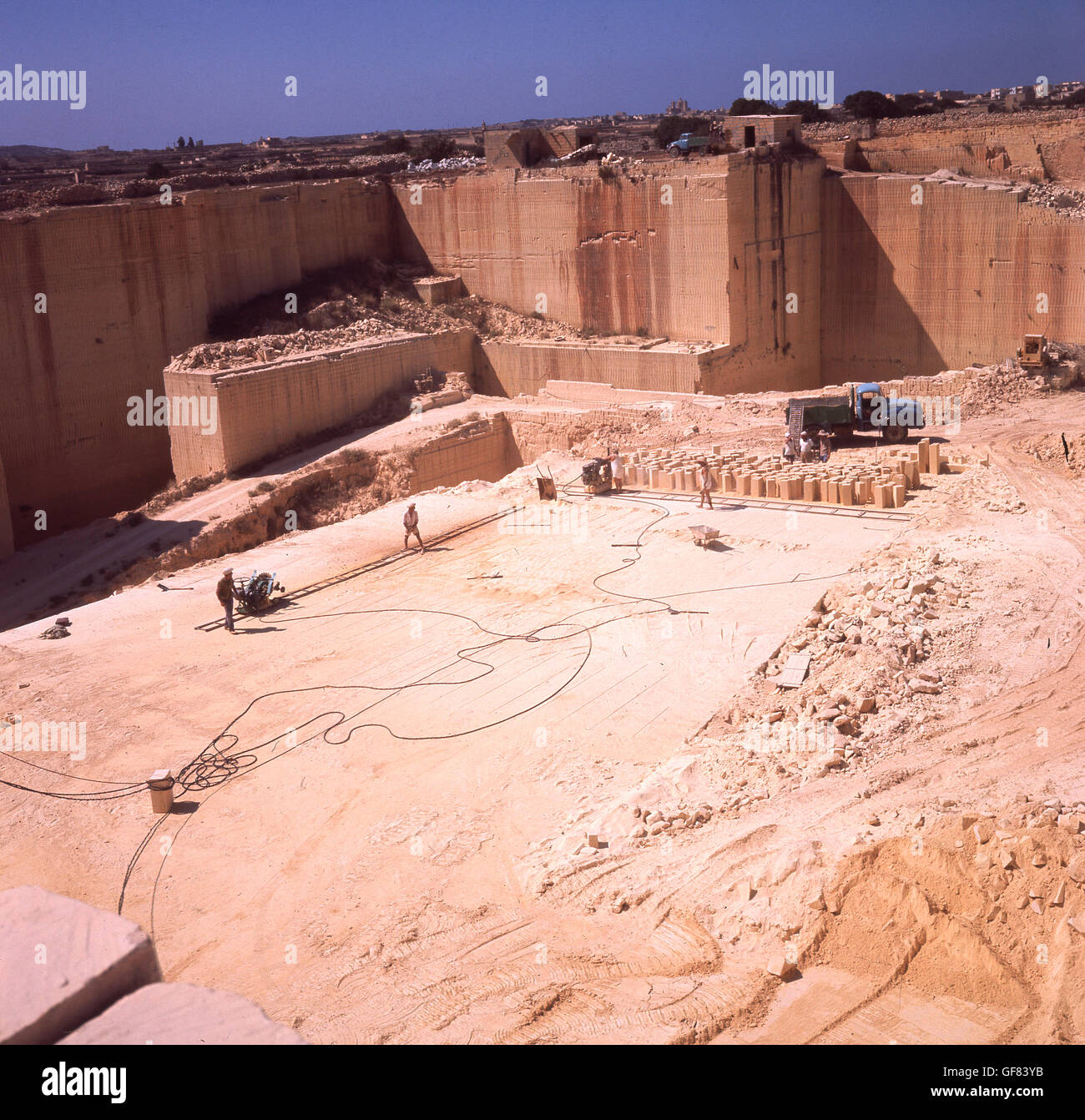 1960s, historical, view of the vast expanse of the Mqabba Quarry, Malta ...