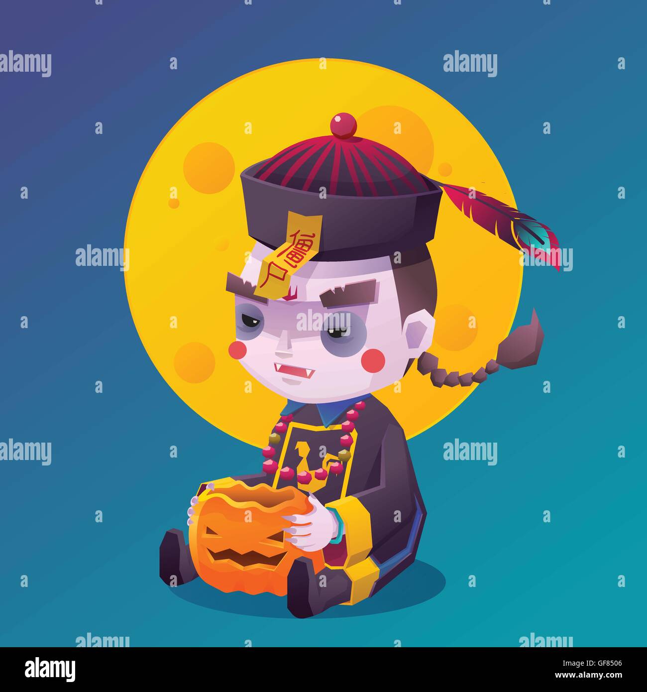 Vector Illustration of Jiangshi Chinese Hopping Vampire Ghost with ...
