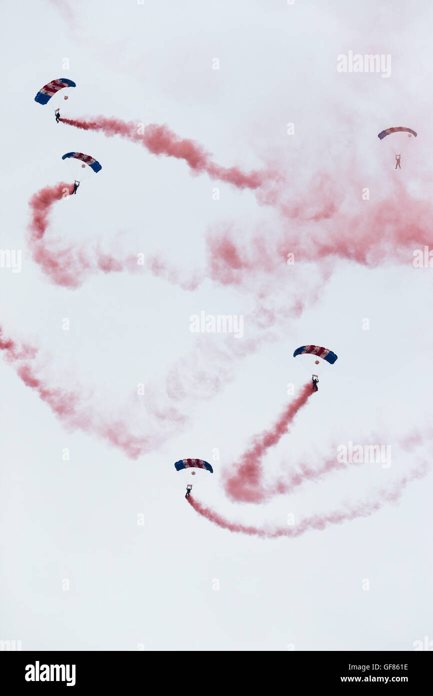 The RAF Falcons parachute display team descend from the sky at the 2016 ...
