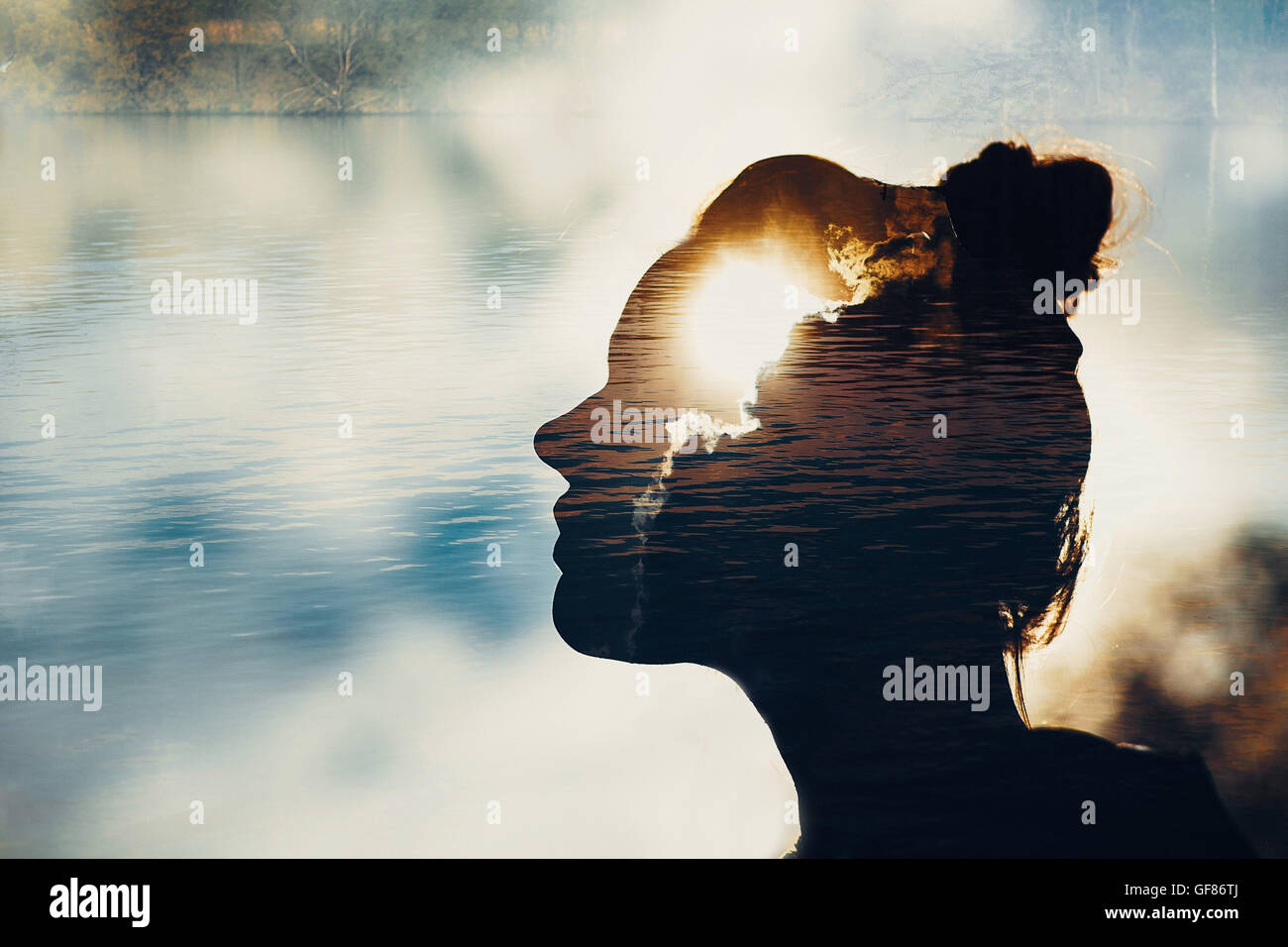 Light head. Multiple exposure Stock Photo - Alamy