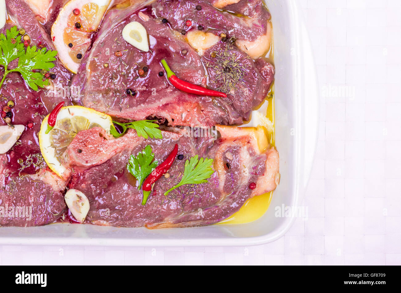 Steaks of red meat , marinated with emulsion of lemon juice and olive ...