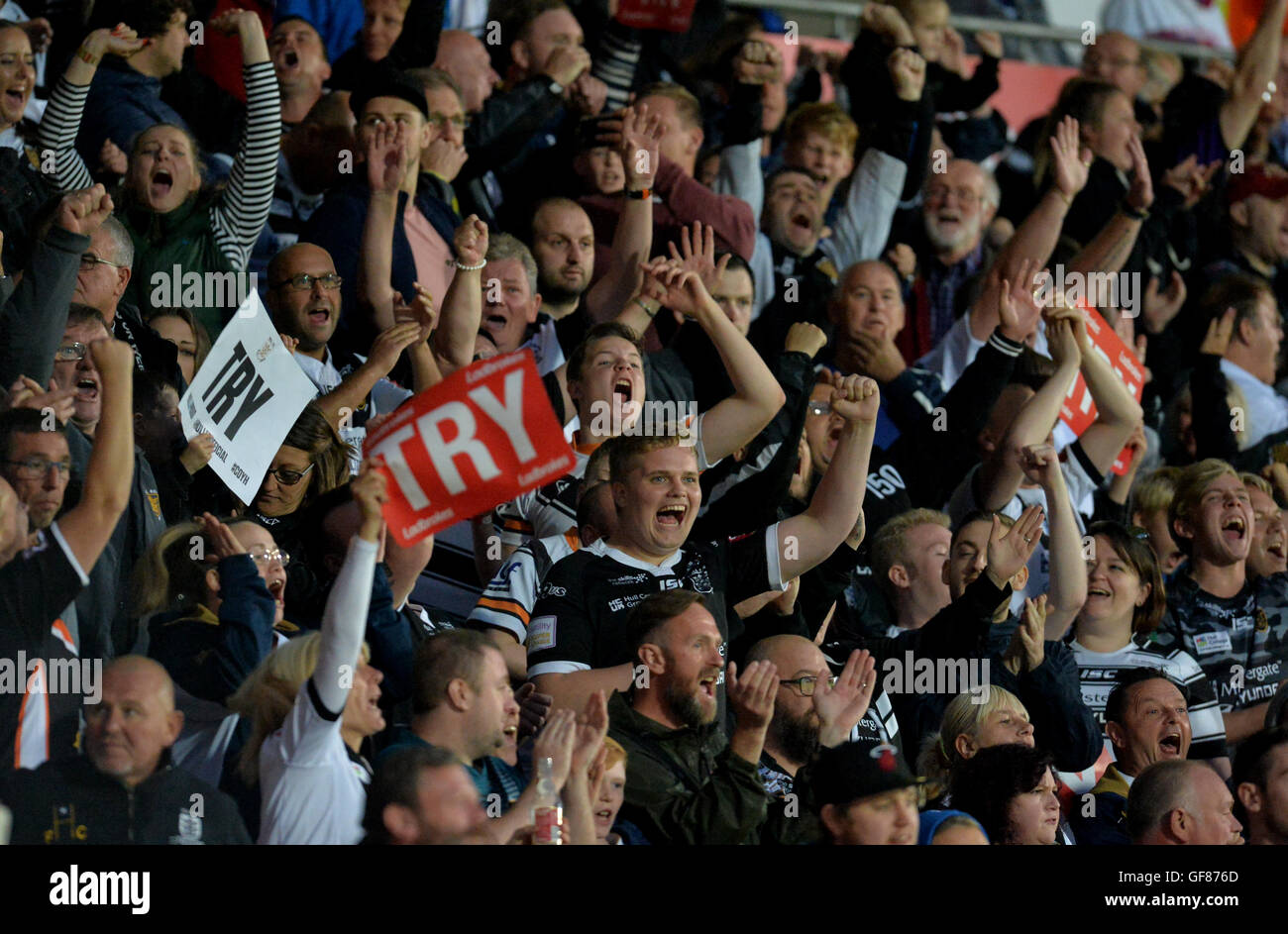 Hull FC fans celebrate a try during the Ladbrokes Challenge Cup, semi ...
