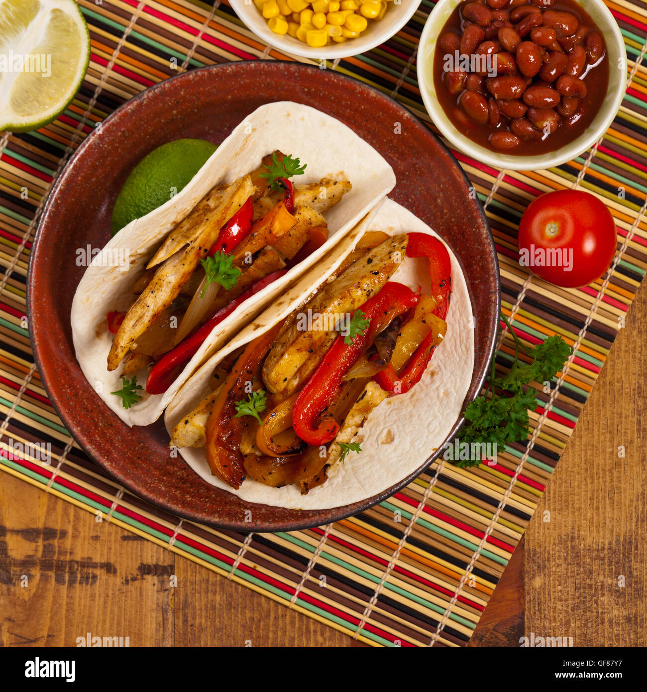 Fajita Chicken Tacos Stock Photo - Alamy