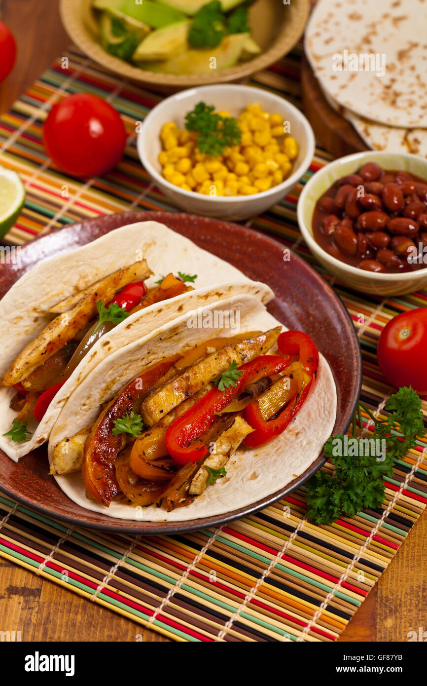 Fajita Chicken Tacos Stock Photo - Alamy