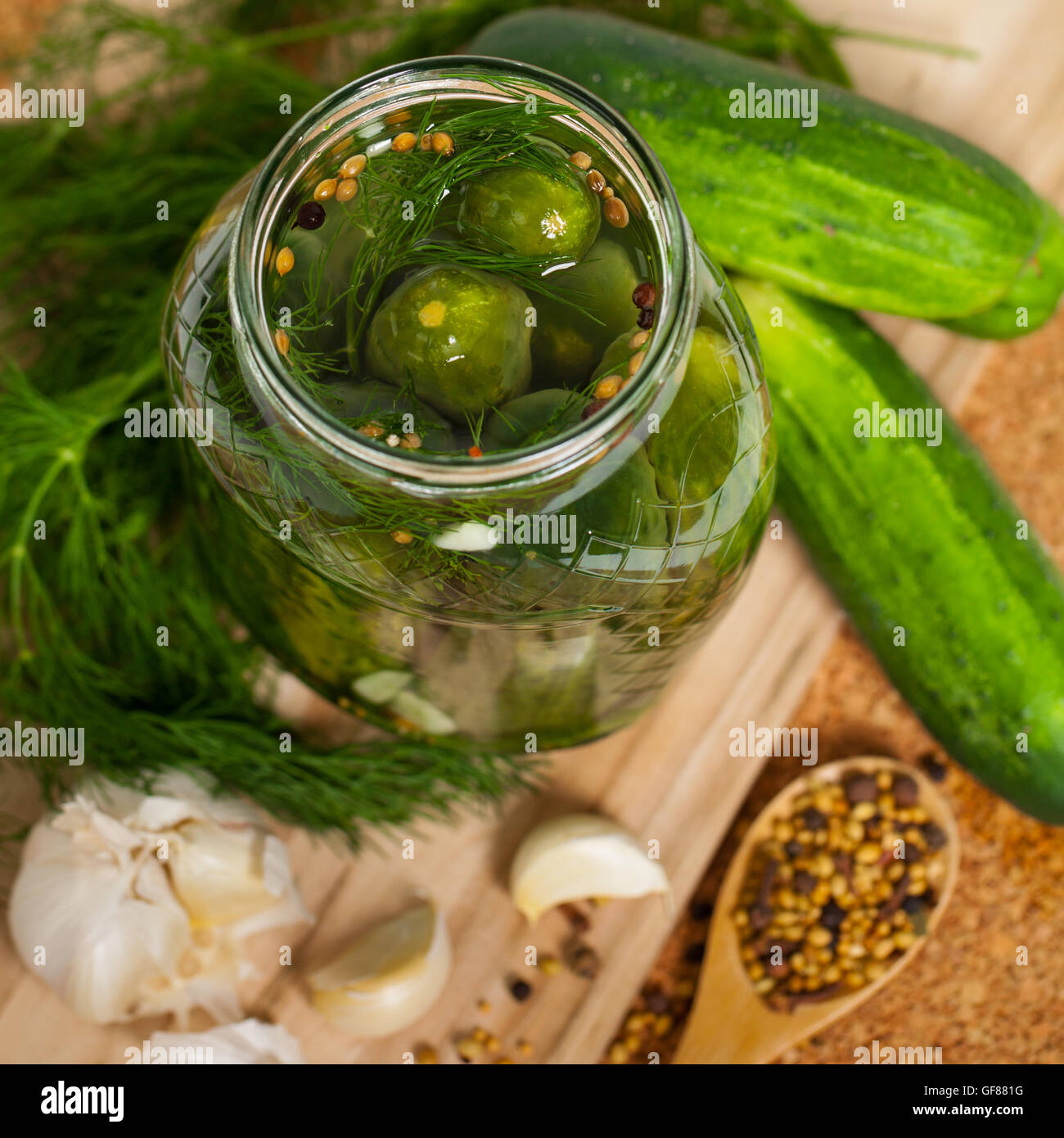 Homemade Dill Pickled Cucumbers Stock Photo - Alamy