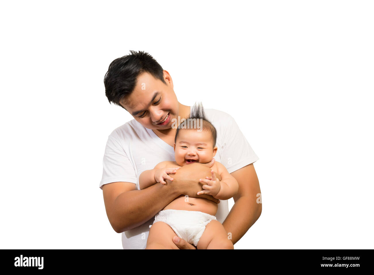 Happy Asian father and smile son isolated on white background Stock ...