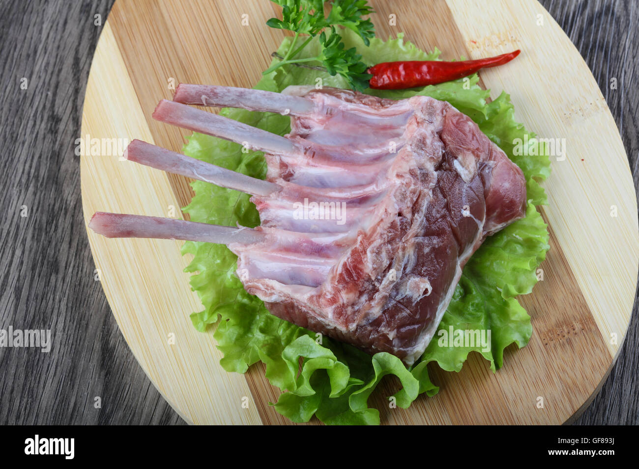 Lamb Frenched Rack 4 rib bone Stock Photo - Alamy
