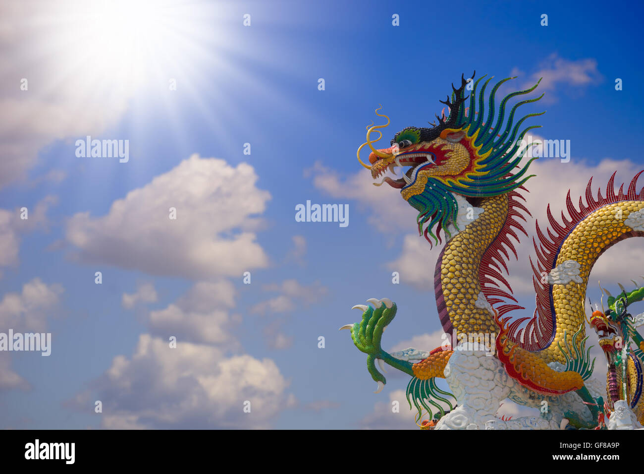beautiful chinese dragon with blue sky background at thailand Stock ...