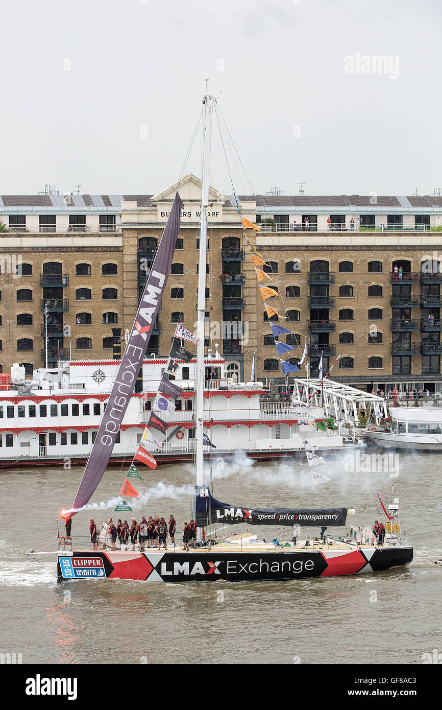 The winning team LMAX Exchange arriving back at the dock during the ...
