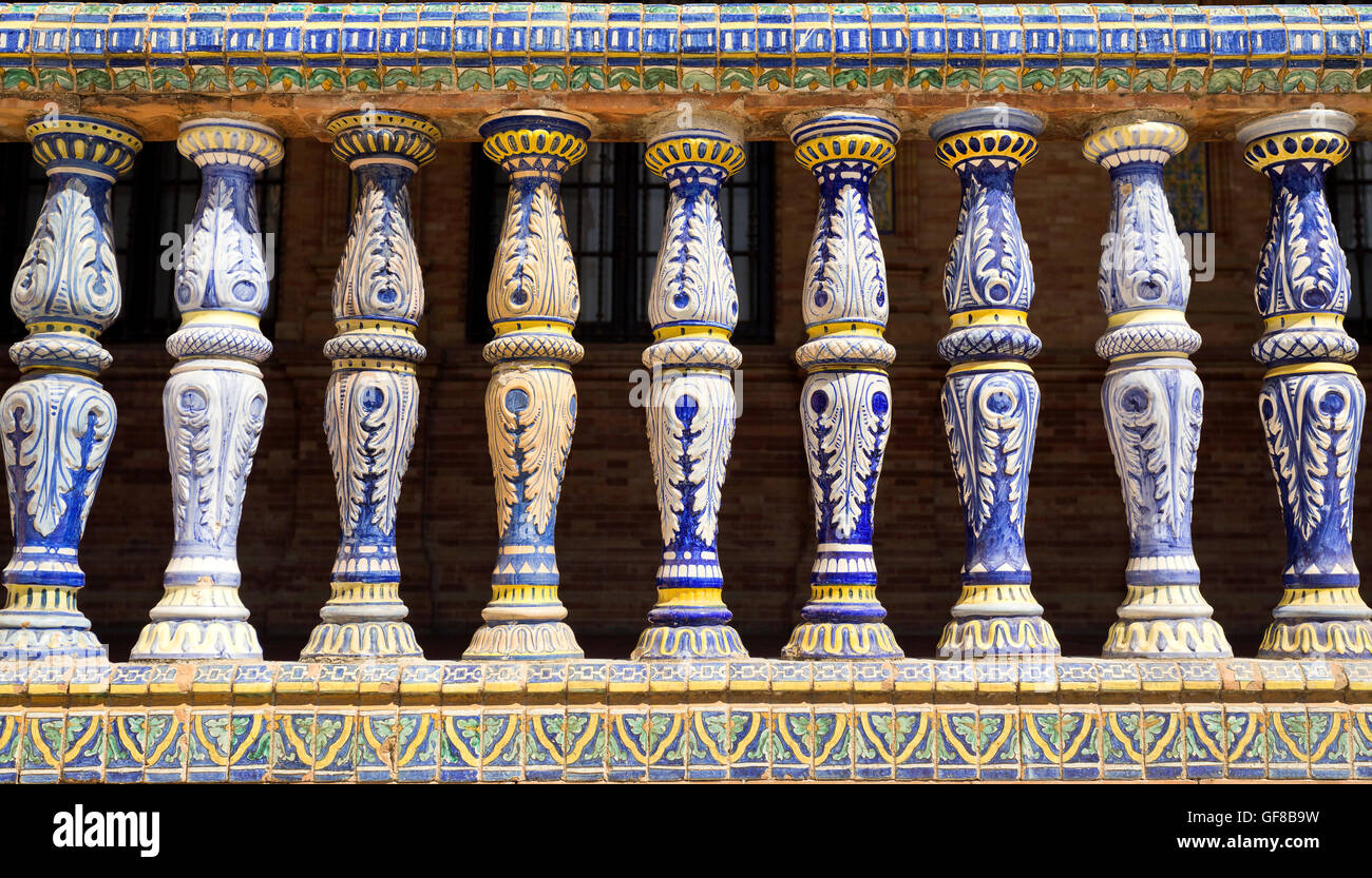 Detail of the beautiful ceramic balustrade at the Plaza de Espana ...