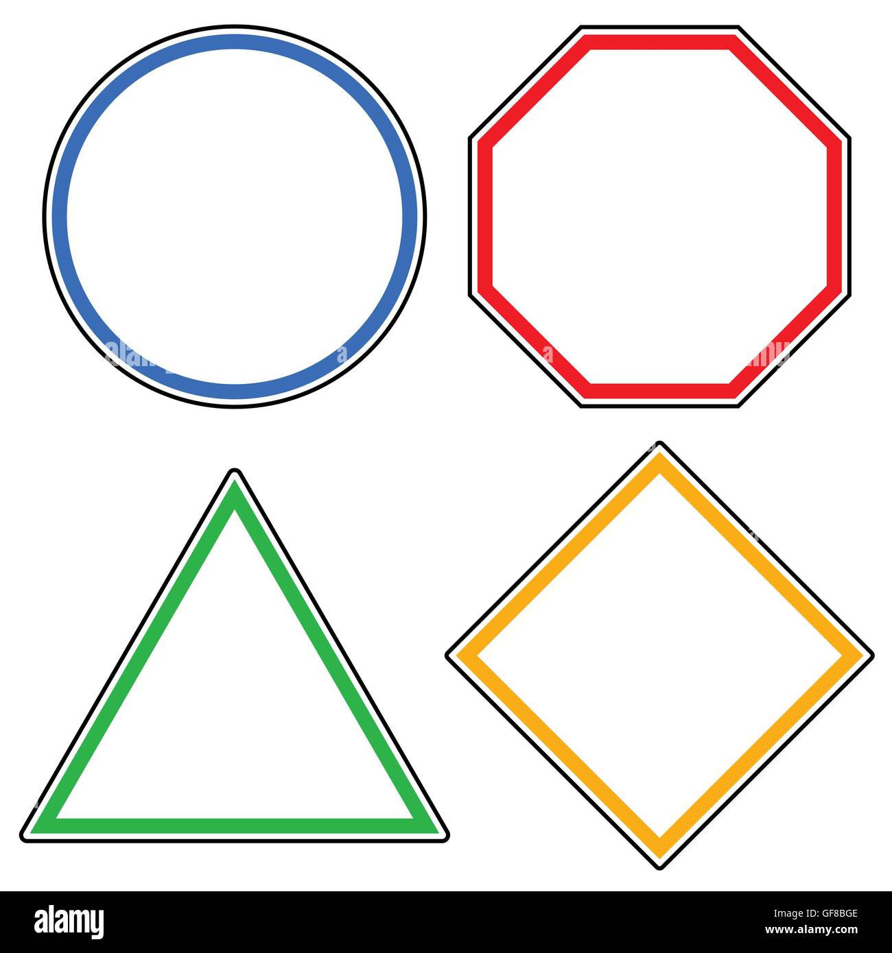 Set of roadsigns. Circle, octagon (stop sign), triangle and square road ...