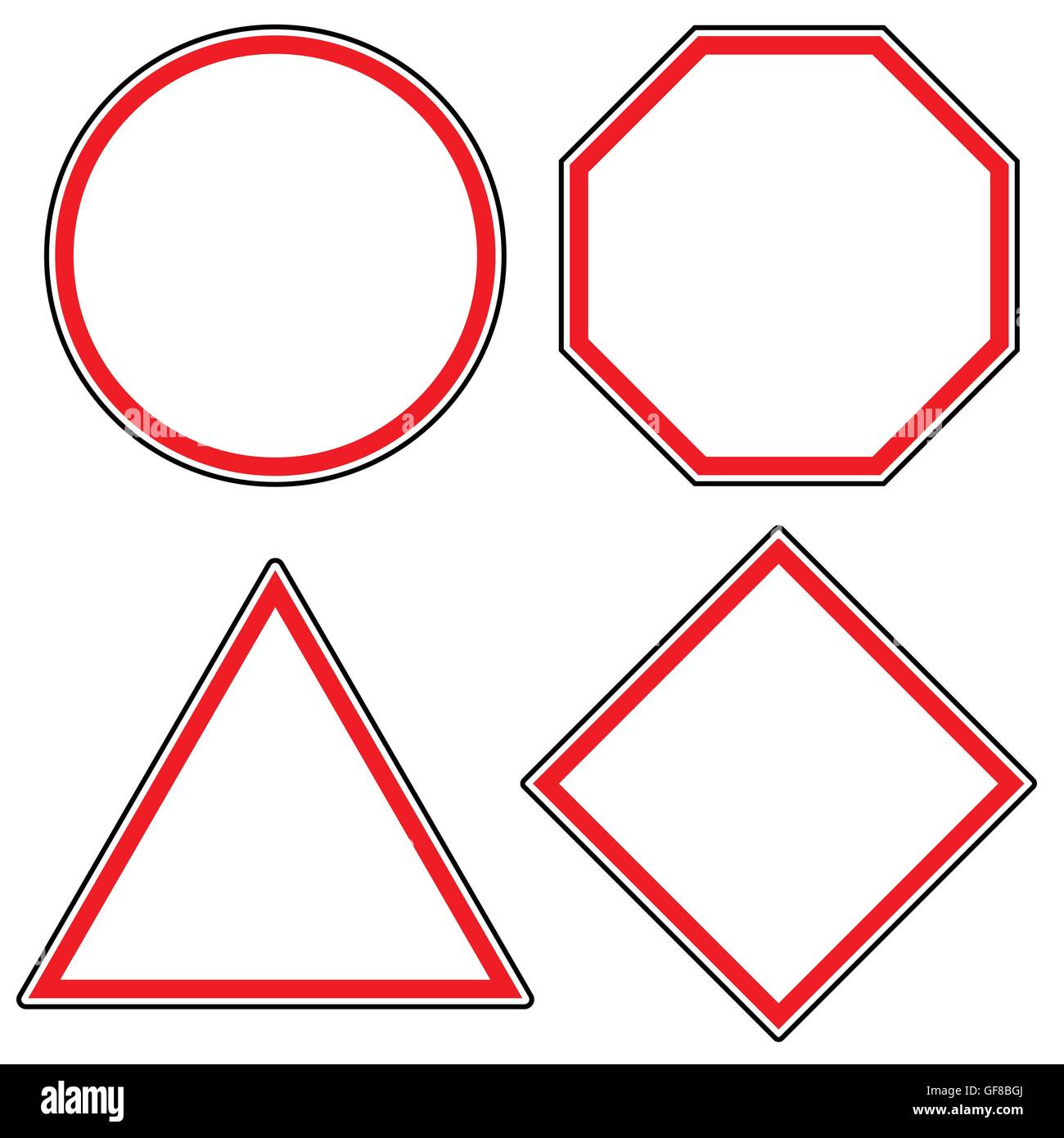 Set of roadsigns. Circle, octagon (stop sign), triangle and square road ...