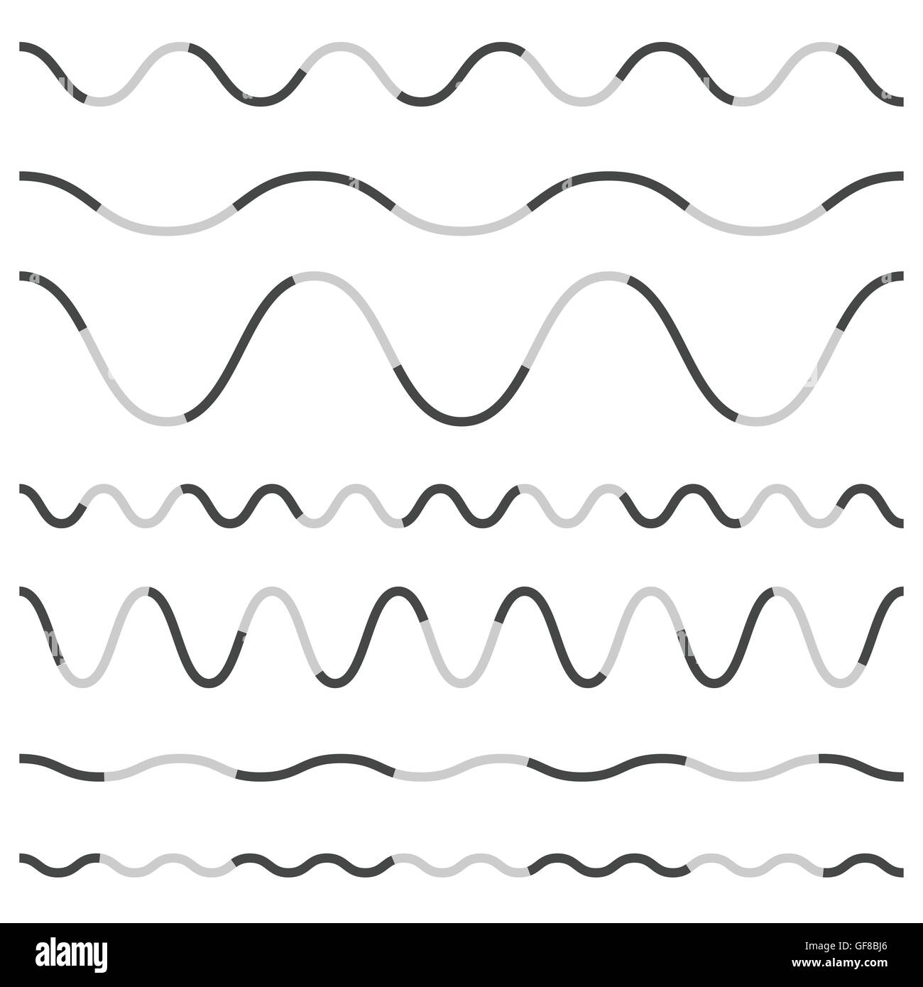 Set of various wavy, curved dashed line, stripe elements Stock Vector ...