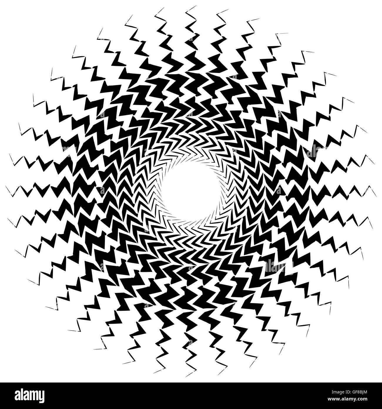 Element with bursting radial distorted lines. Black and white geometric ...